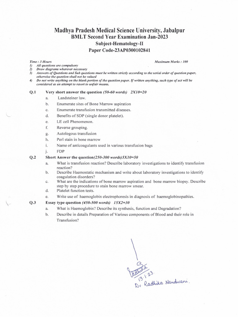 BMLT 2nd Hematology Paper | PDF