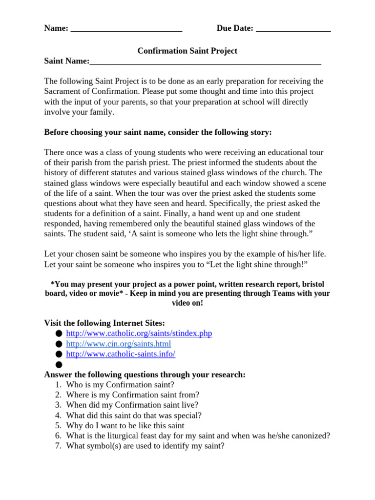 ConfirmationSaintsProject 2 | PDF | Confirmation | Saint