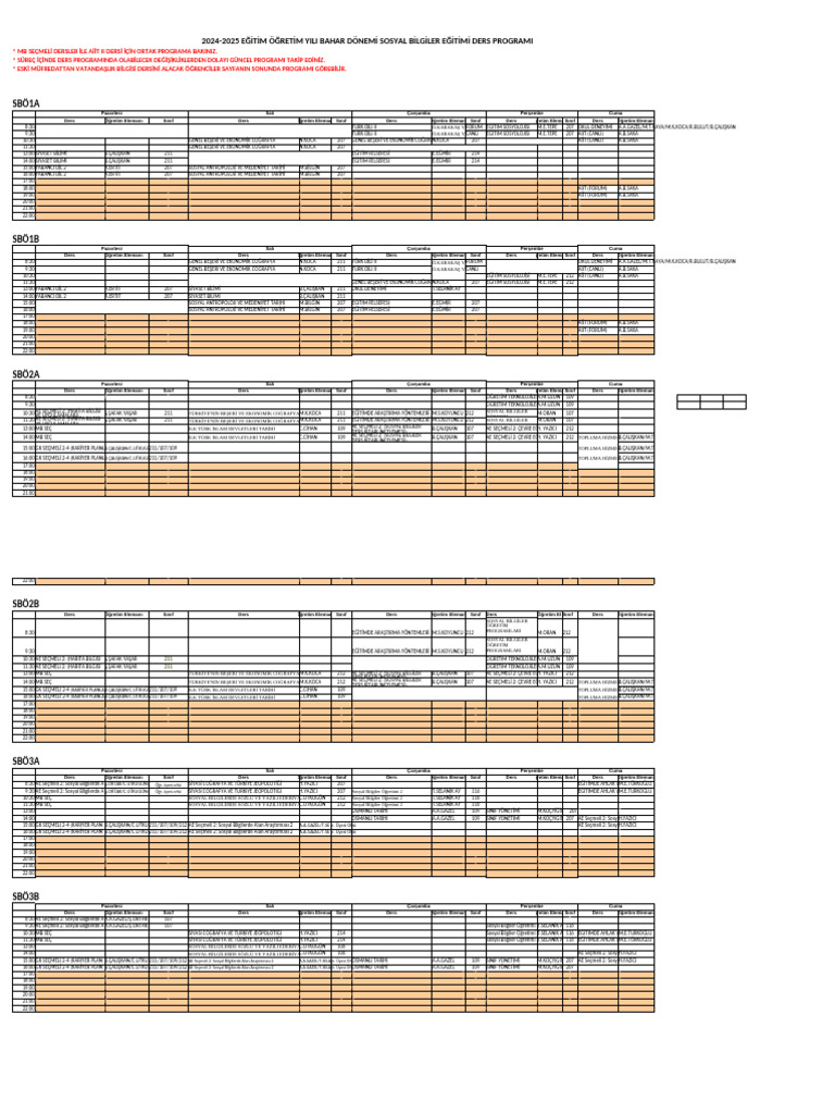 GUNCEL SOSYAL BILGILER EGITIMI ANABILIM DALI DERS PROGRAMI 1 Kopya 2 | PDF