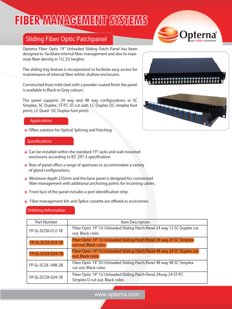 OPTERNA-Sliding Fiber Optic Patchpanel | PDF | Optical Fiber ...