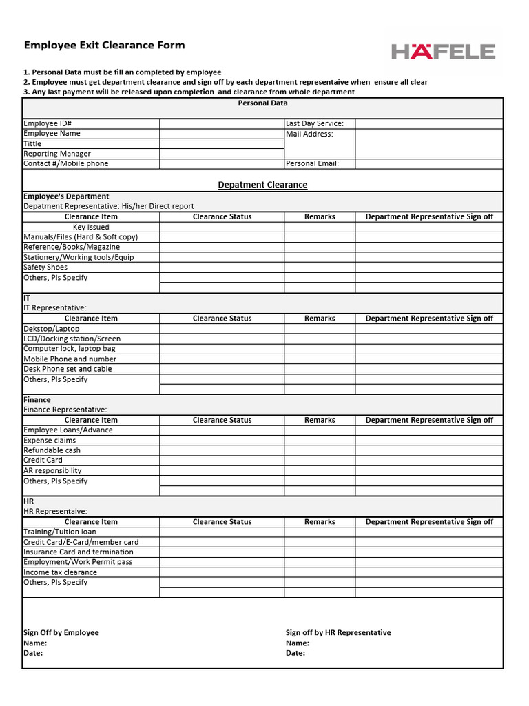 Employee Exit Clearance Checklist Form | PDF