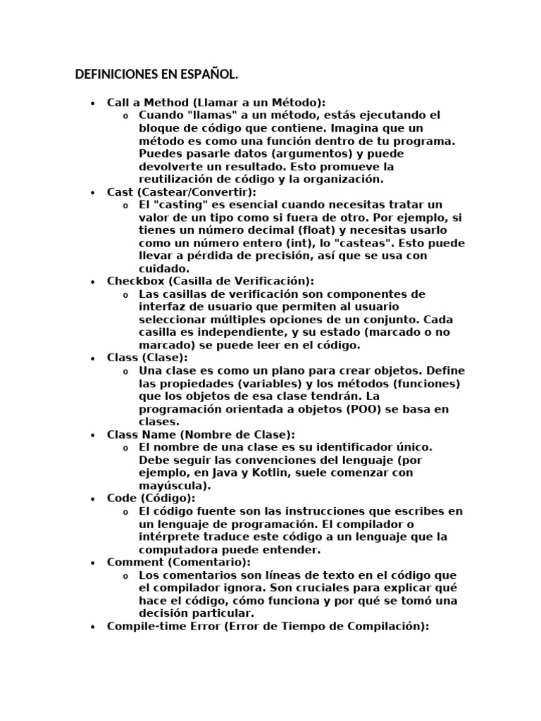 DEFINICIONES EN ESPAÑOL E INGLES SBM2 | PDF | Programación | Programa ...