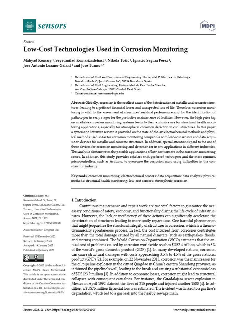 Low-Cost Technologies Used in Corrosion Monitoring | PDF | Corrosion ...