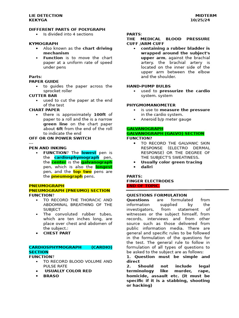 Different Parts of Polygraph 102524 | PDF | Polygraph | Psychology