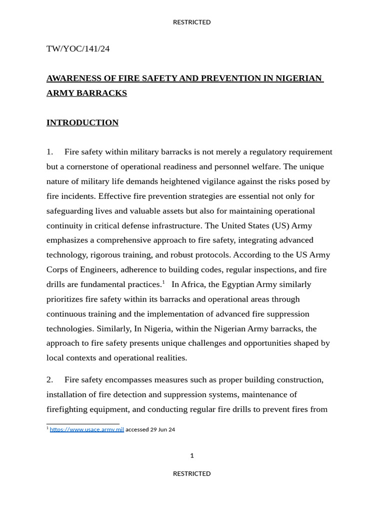 Fire Safety Awareness in Nigerian Army Barracks | PDF | Fire Safety ...