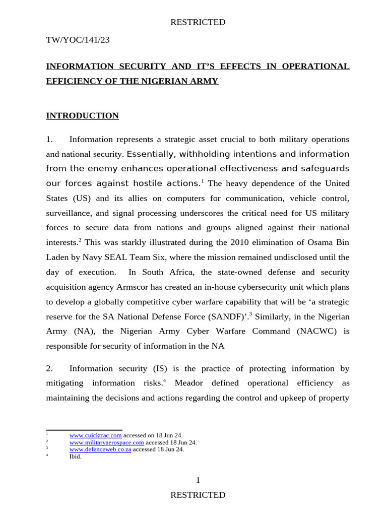 INFORMATION SECURITY AND ITS EFFECTS IN OPERATIONAL EFFICIENCY OF THE ...