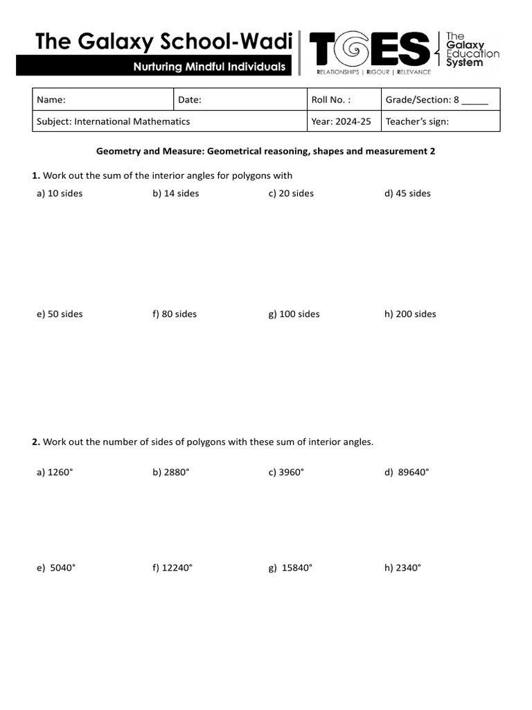 Geometry and Polygon Angle Calculations | PDF | Geometry | Angle