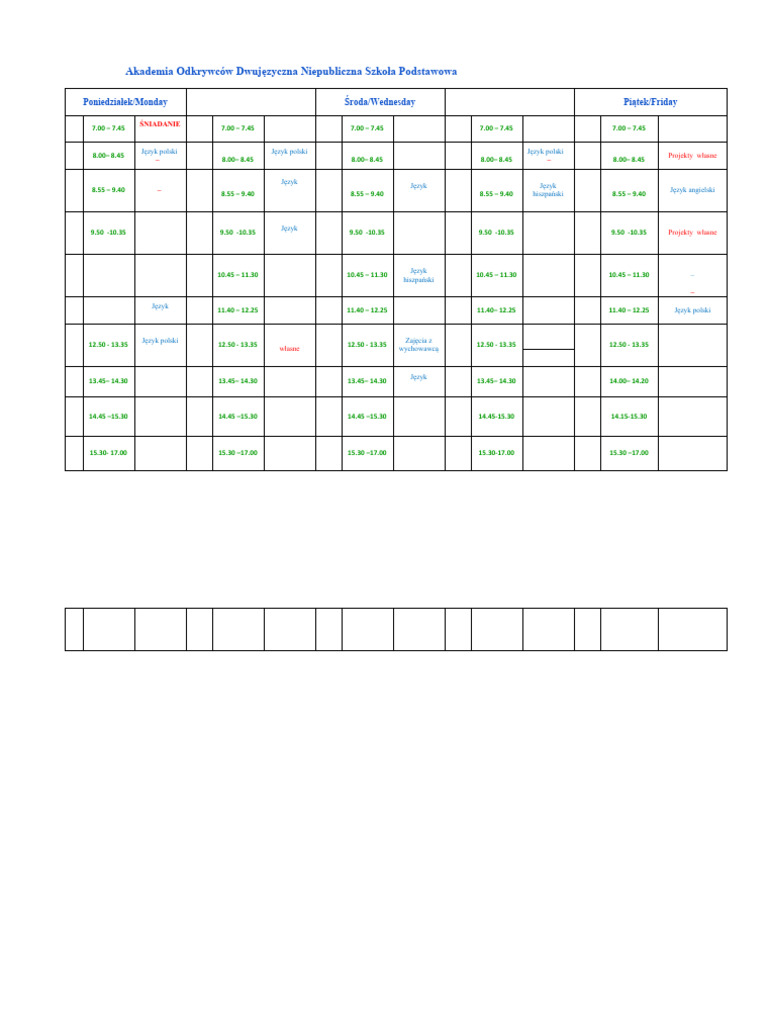 AKTUALNY Grade 4_ Klasa 4 Timetable 2024-2025 | PDF