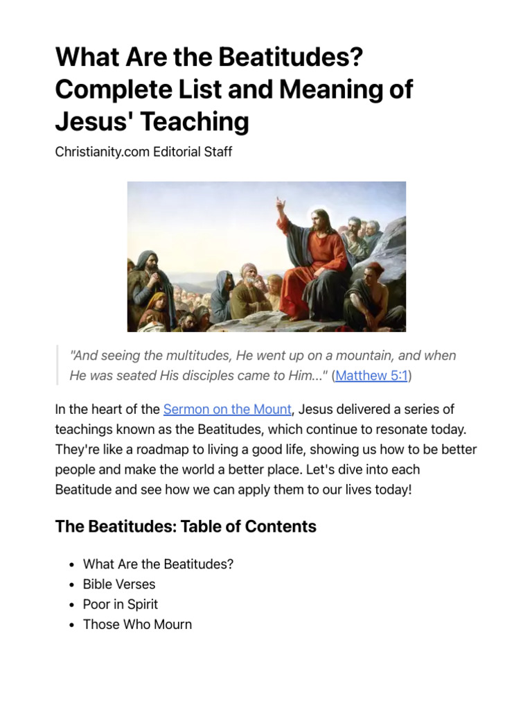 What Are The Beatitudes? Complete List and Meaning | PDF | Beatitudes ...