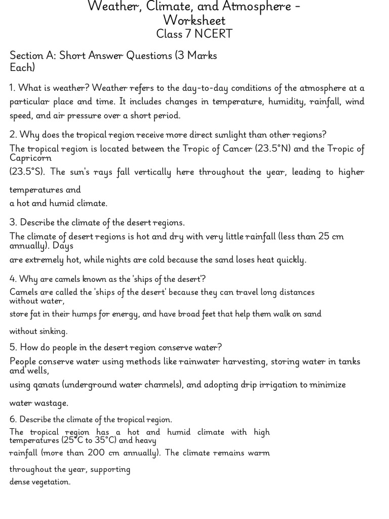 Complete Weather Climate Atmosphere Worksheet PDF | PDF | Atmosphere Of ...