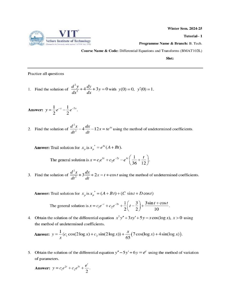 WS (24 25) BMAT102L Tutorial1 | PDF