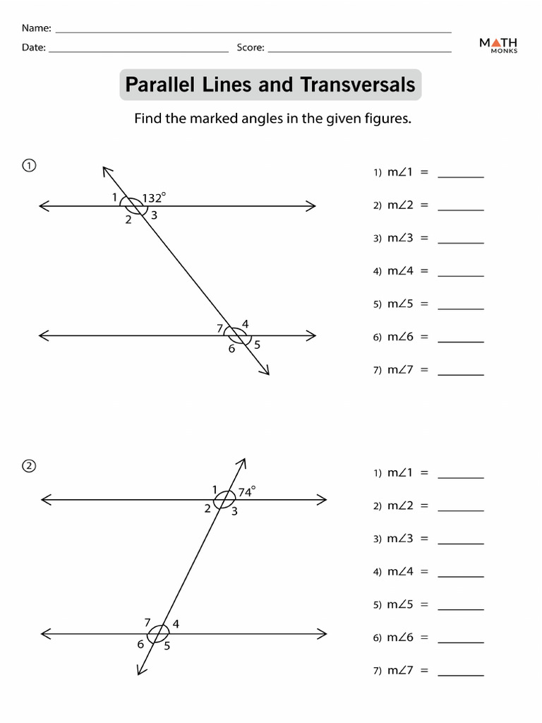Transversal and Parallel Lines Worksheet Geometry | PDF