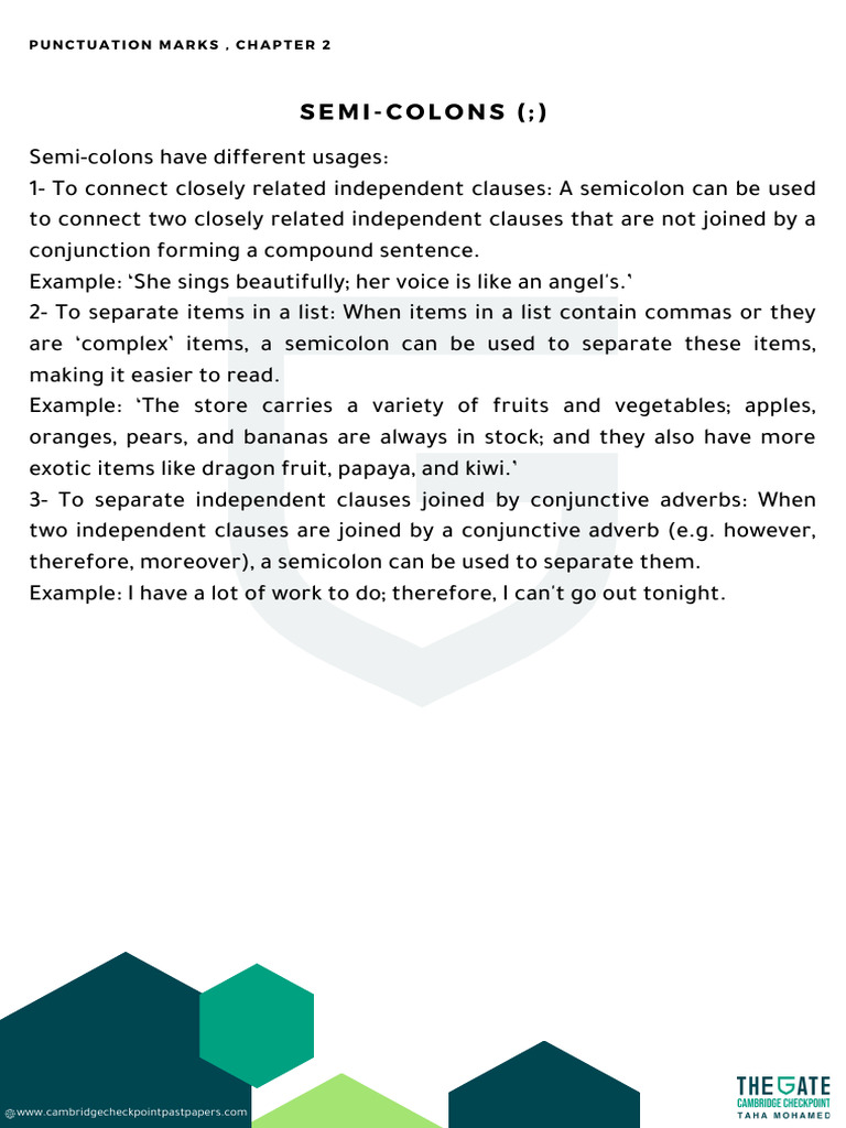 Understanding Semicolon Usage | PDF | Comma | Language Mechanics