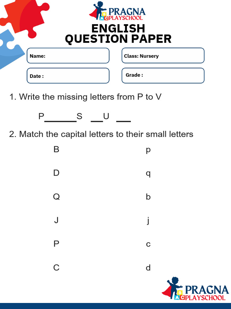 Nursery English Question Paper | PDF