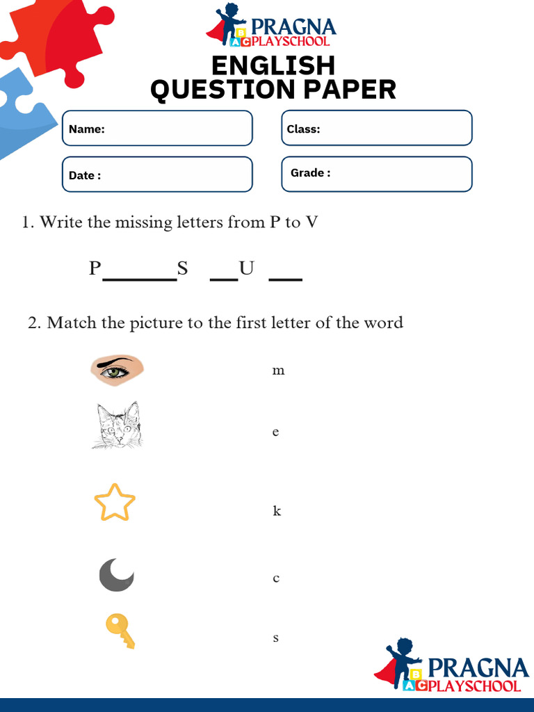 LKG Ukg Exam Paper English Final | PDF