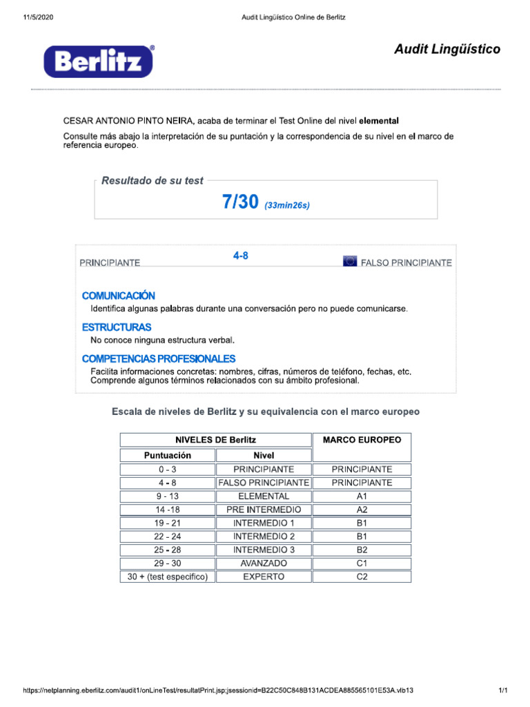 Test Berlitz 110520 | PDF