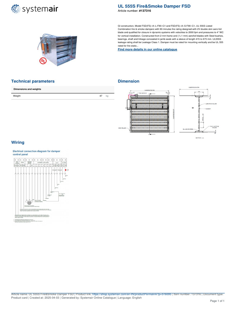 Systemair UL 555S Fire&Smoke Damper FSD | PDF