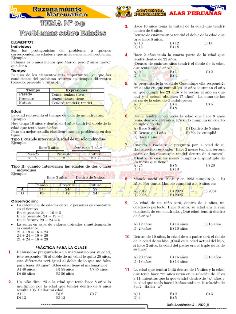 T4 - Problemas Sobre Edades | PDF