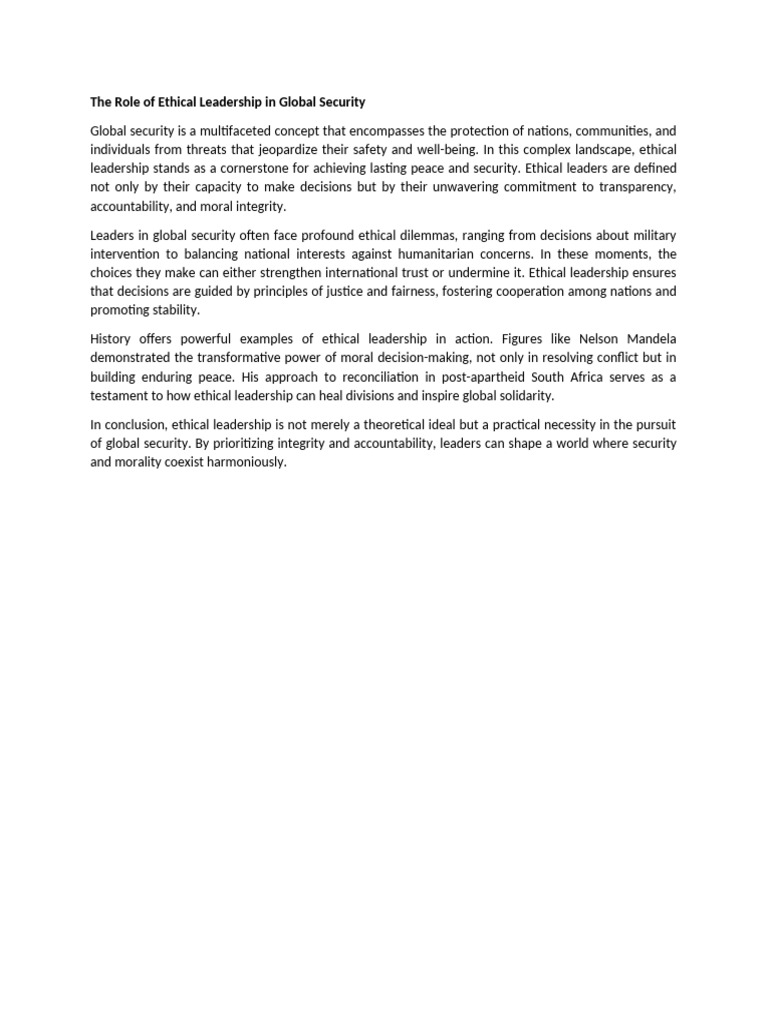 Ethical Leadership in Global Security | PDF