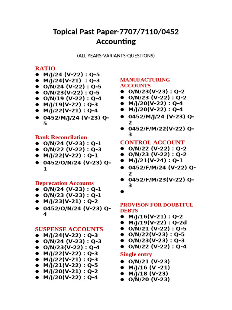 Accounting Topical Past Paper 7707/0452 | PDF | Financial Accounting ...
