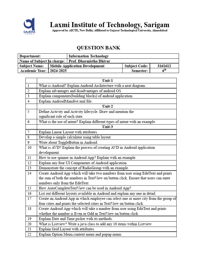 Mobile App Development Question Bank | PDF | Mobile App | Android ...