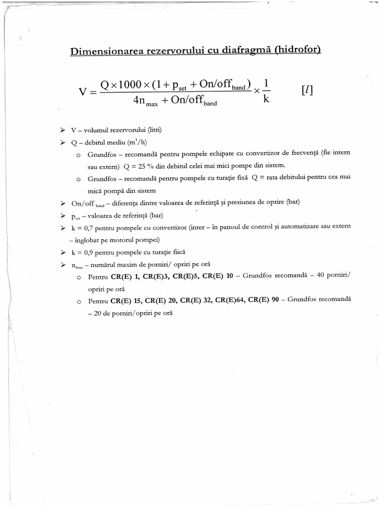 Dimensionare Recipent Hidrofor | PDF
