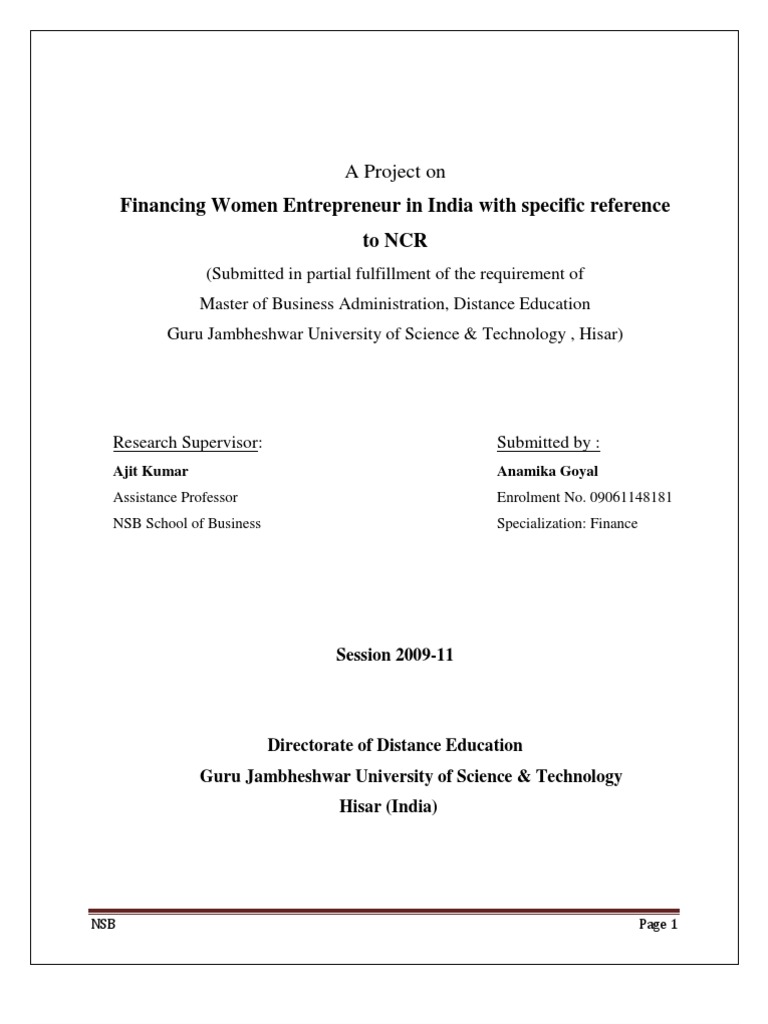 Project Report | PDF | Microfinance | Entrepreneurship