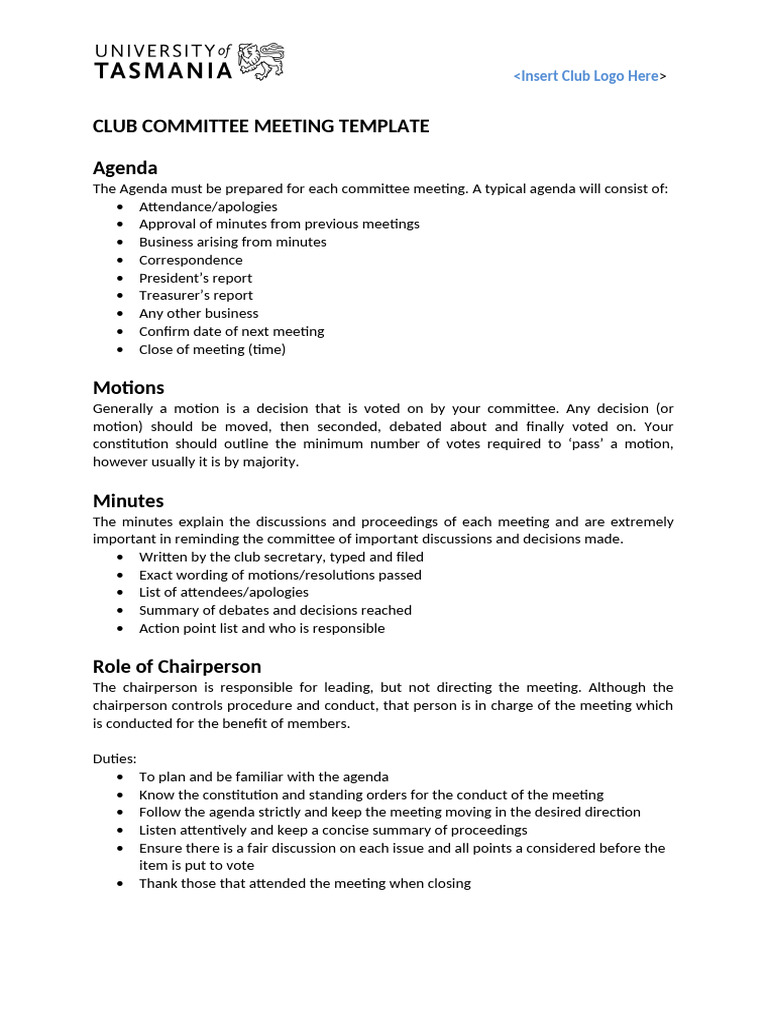 Club-committee-meeting-template | PDF | Committee | Agenda (Meeting)