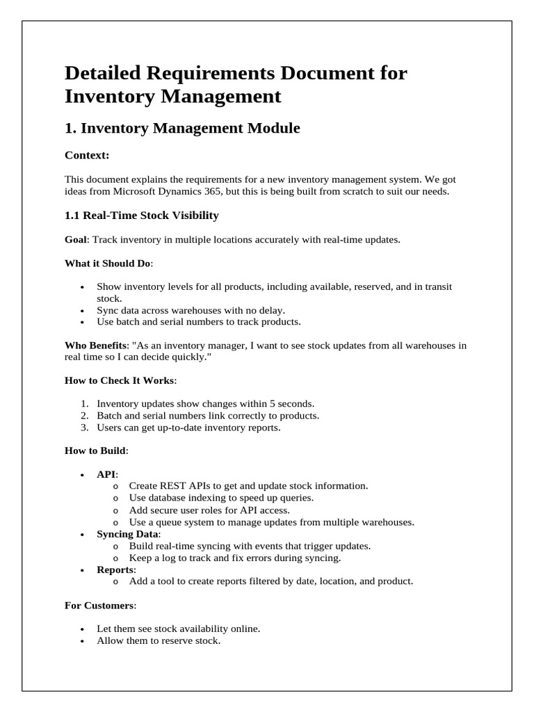 Inventory Management System Requirements | PDF | Inventory | Warehouse
