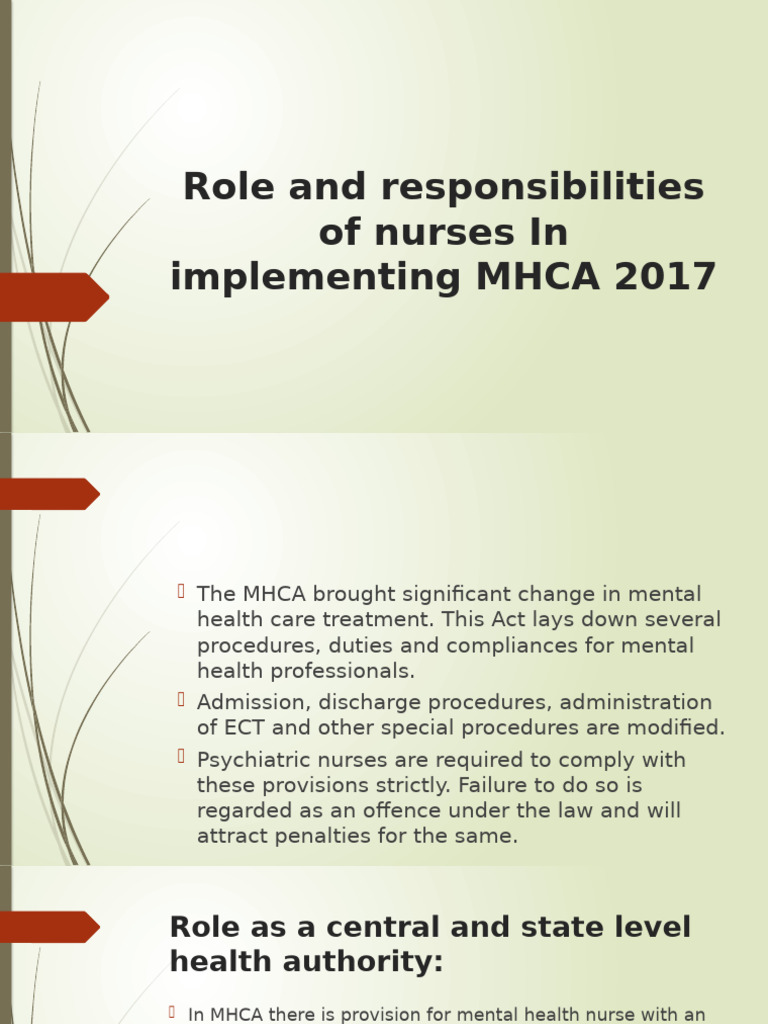 Role and Responsibilities of MHCA | PDF | Psychiatry | Mental Health