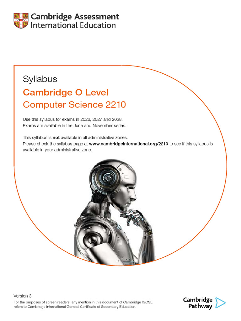 Cambridge O Level 2210 Computer Science Syllabus For Examination in ...