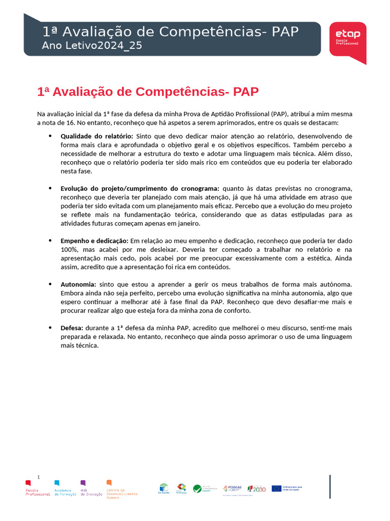 Avaliação de Competências na PAP 2024 | PDF