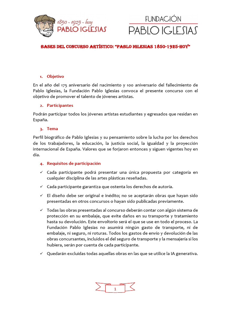 Bases Certamen Artistico Pablo Iglesias | PDF
