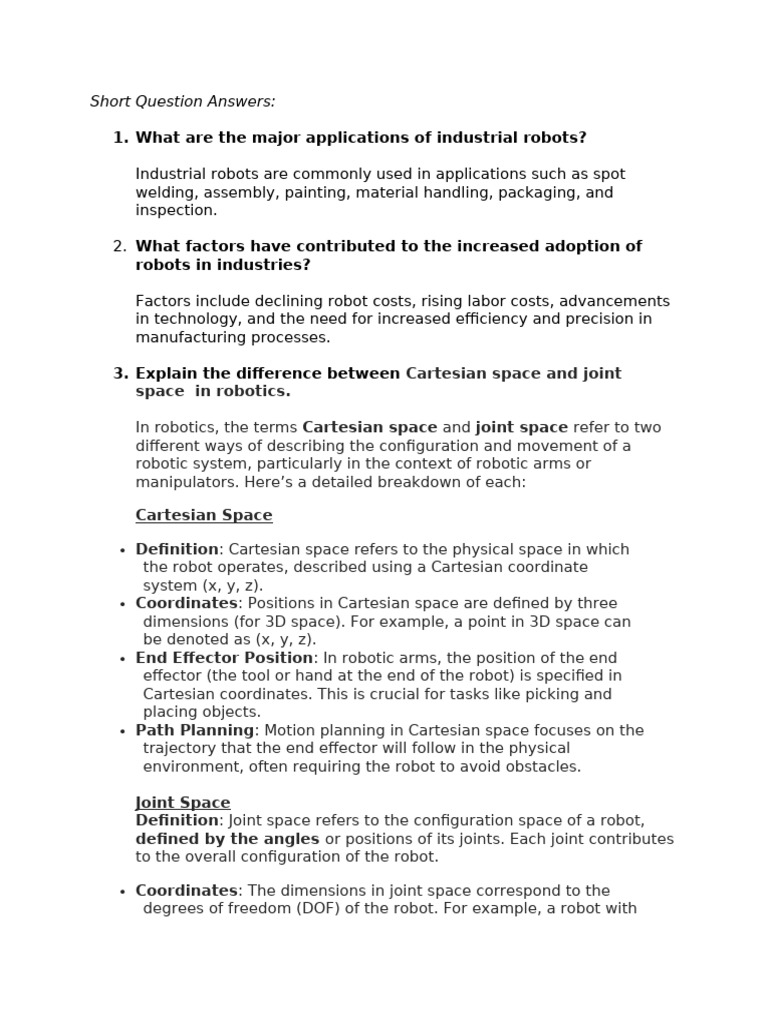 Robotics and Automation - Q A (Part 1) | PDF | Kinematics | Coordinate ...