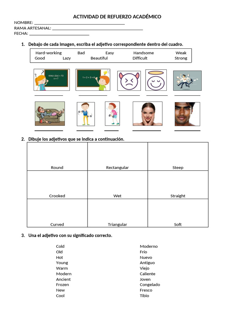 Actividades de Refuerzo de Adjetivos y Colores | PDF