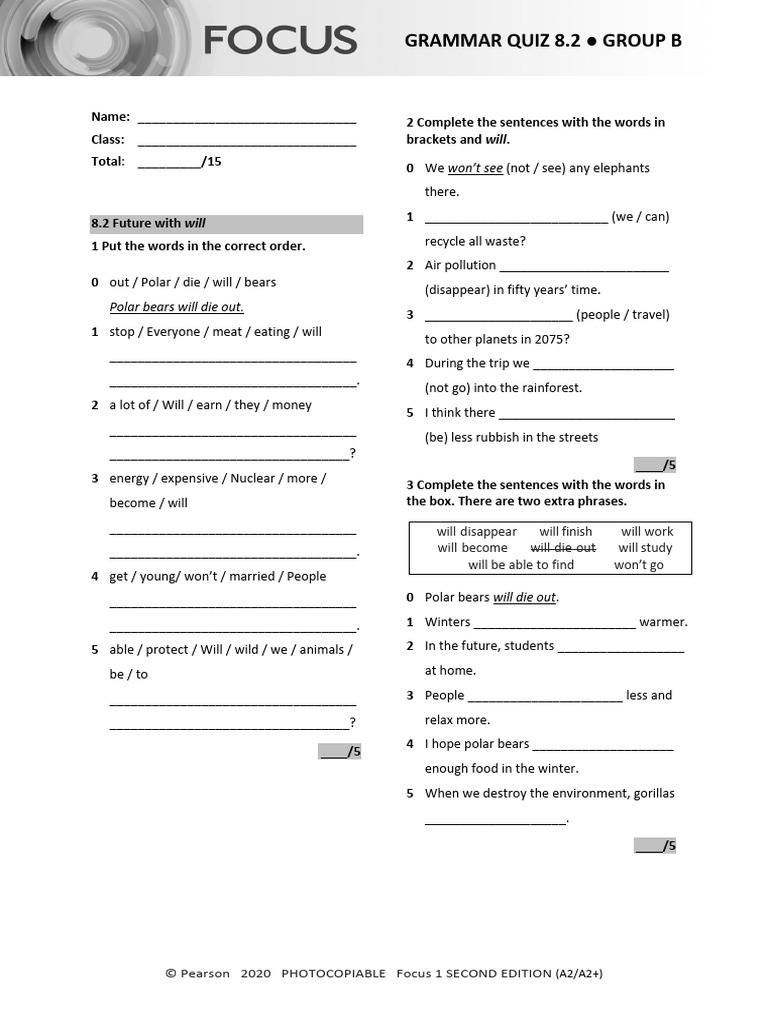 Focus1 2E Grammar Quiz Unit8 2 GroupB | PDF