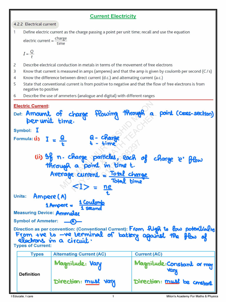 Current Electricity O Level 2026 Syllabus | PDF