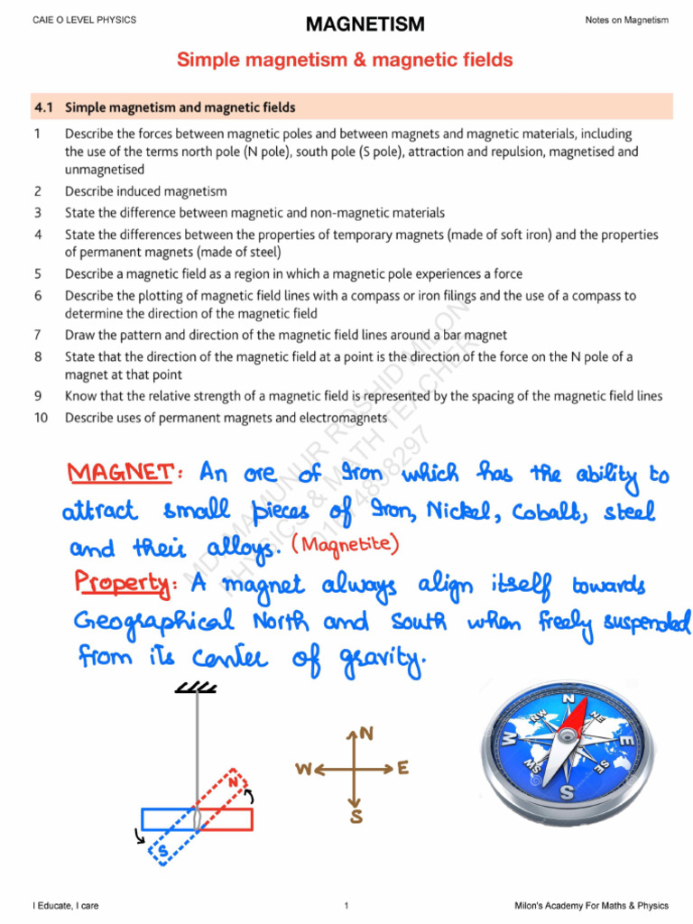 4.1 - 4.5 Magnetism, Electromagnetism - Electromagnetic Induction | PDF