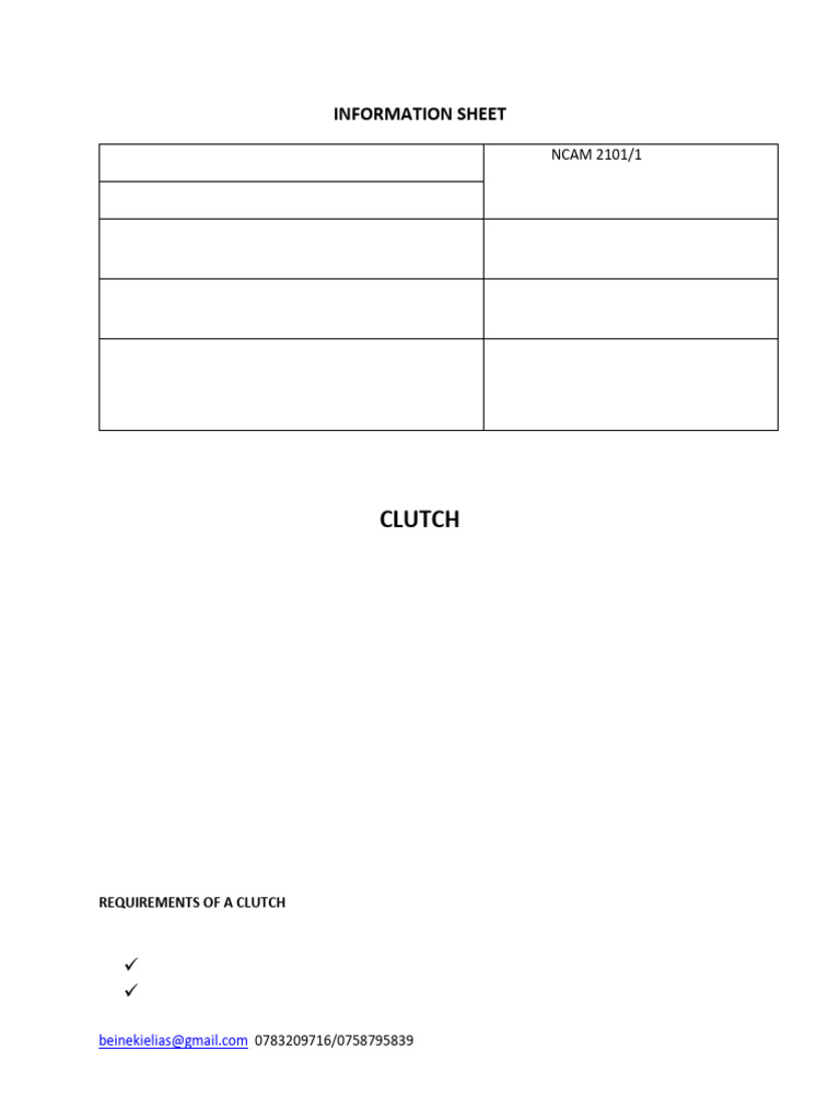 Information Sheet Clutch PDF | PDF | Clutch | Vehicle Technology