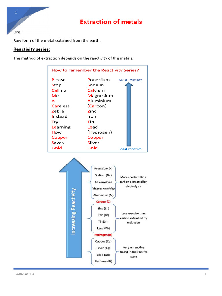 Metal Extraction Processes Explained | PDF | Iron | Redox