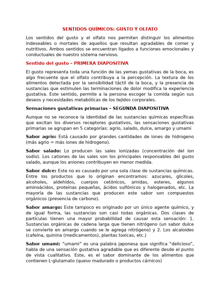 SENTIDOS QUÍMICOS - OLFATO Y GUSTO | PDF | Gusto | Lengua