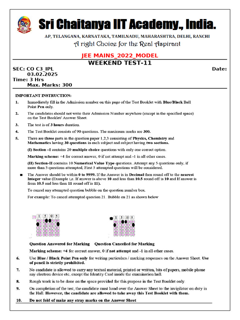 Jee Mains C3 WTM-11 2022 Model | PDF | Triangle | Acid