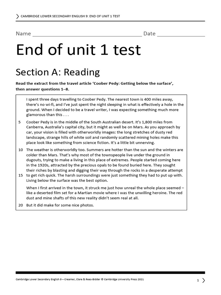 LS English 9 Unit 1 Test | PDF