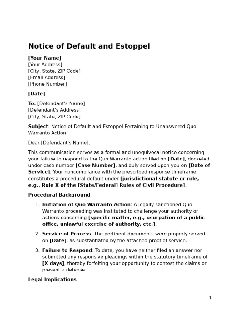 Default Notice and Estoppel Letter | PDF | Service Of Process | Judiciaries