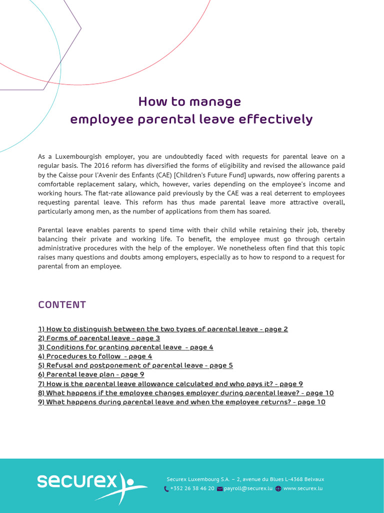 Manage Employee Parental Leave Legal News | PDF | Parental Leave ...