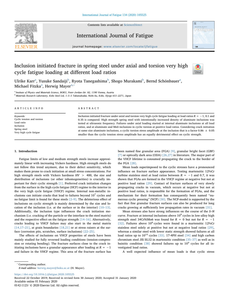 Inclusion Initiated Fracture in Spring Steel Under Axial and Torsion ...