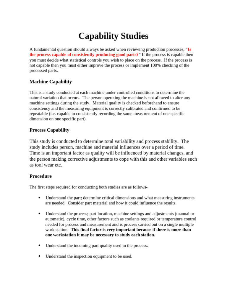 Machine Capability Procedure | PDF | Standard Deviation | Statistical ...