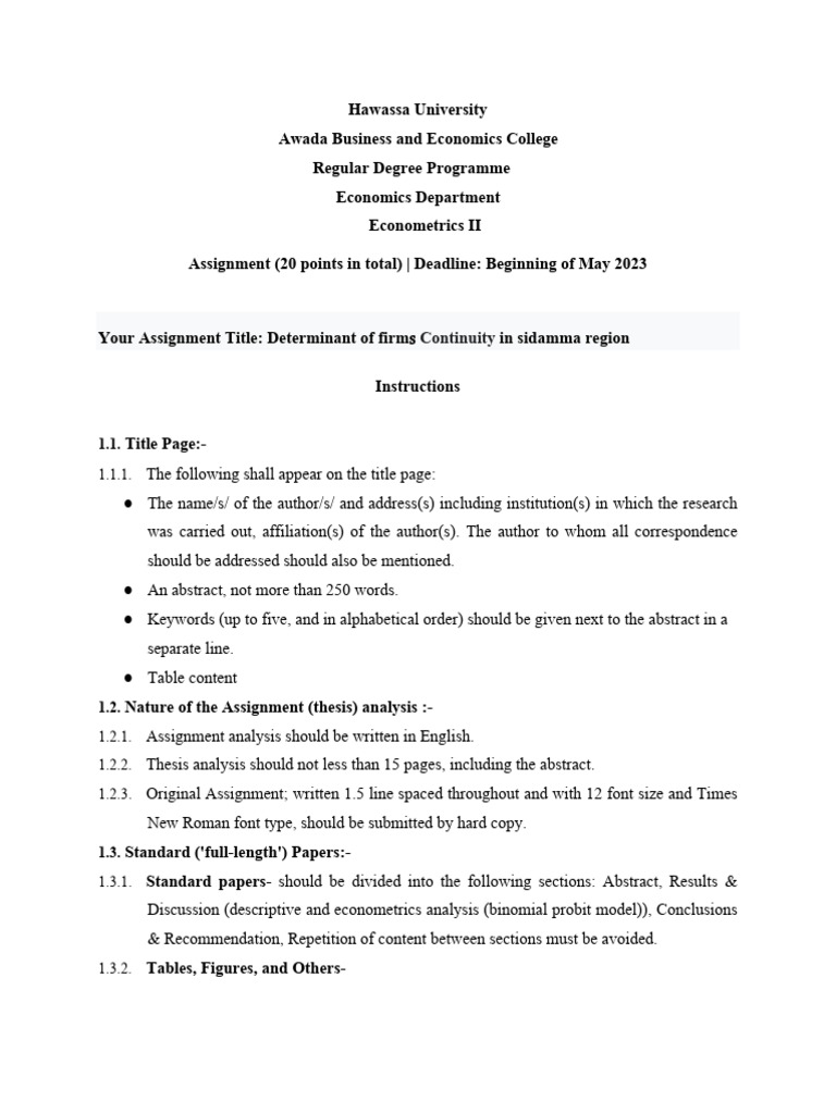 Econometrics Assignment | PDF