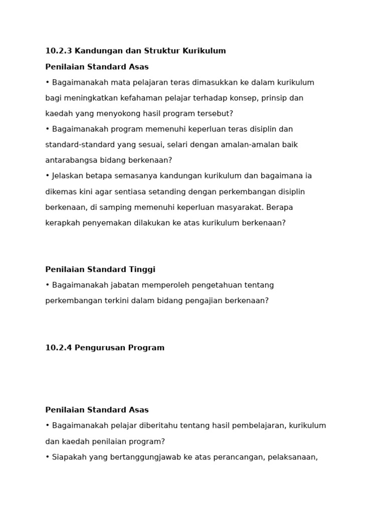 10.2.3 Kandungan Dan Struktur Kurikulum | PDF