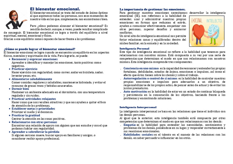 Ficha de Bienestar Emocional | PDF | Las emociones | Inteligencia emocional